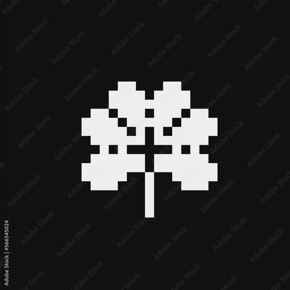 Shamrock emoji. Four leaf clover pixel art icon, green plant logo ...