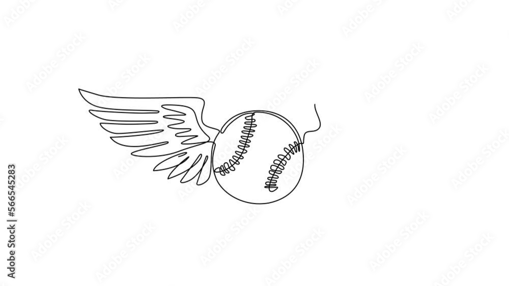 Self drawing animation of single line draw baseball ball flying with ...