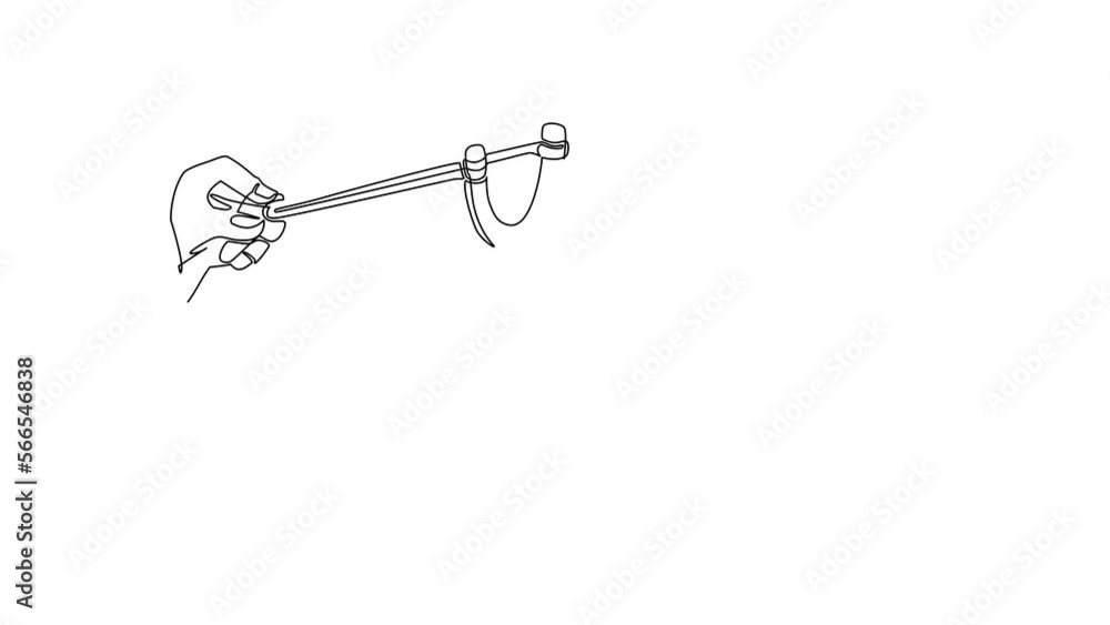 Self drawing animation of single line draw hand holding slingshot ...