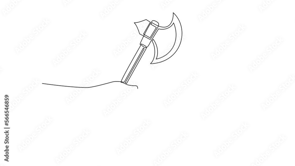 Animated self drawing of continuous line draw hand holding battle axe ...