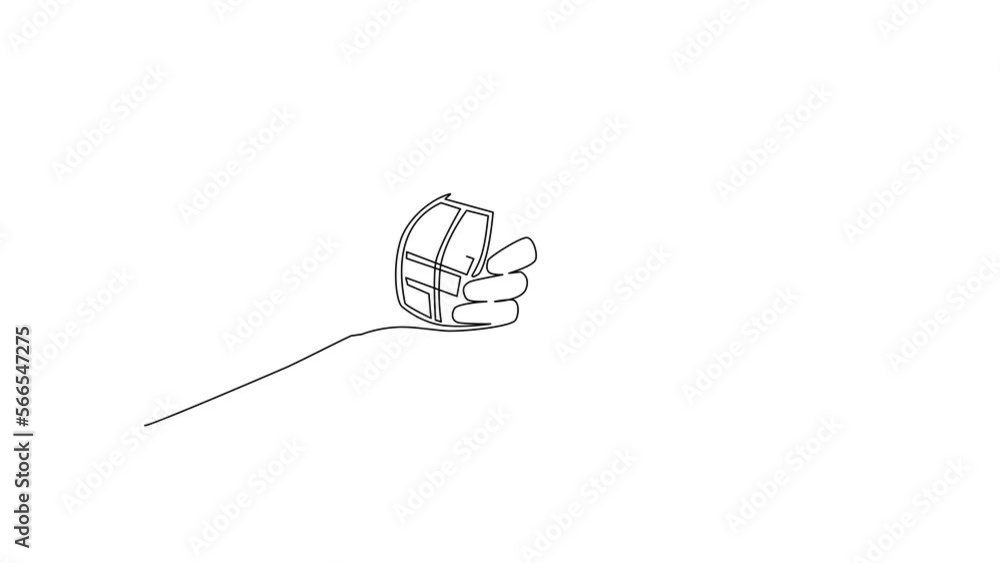 Self drawing animation of single line draw hand holding grenade. Army ...