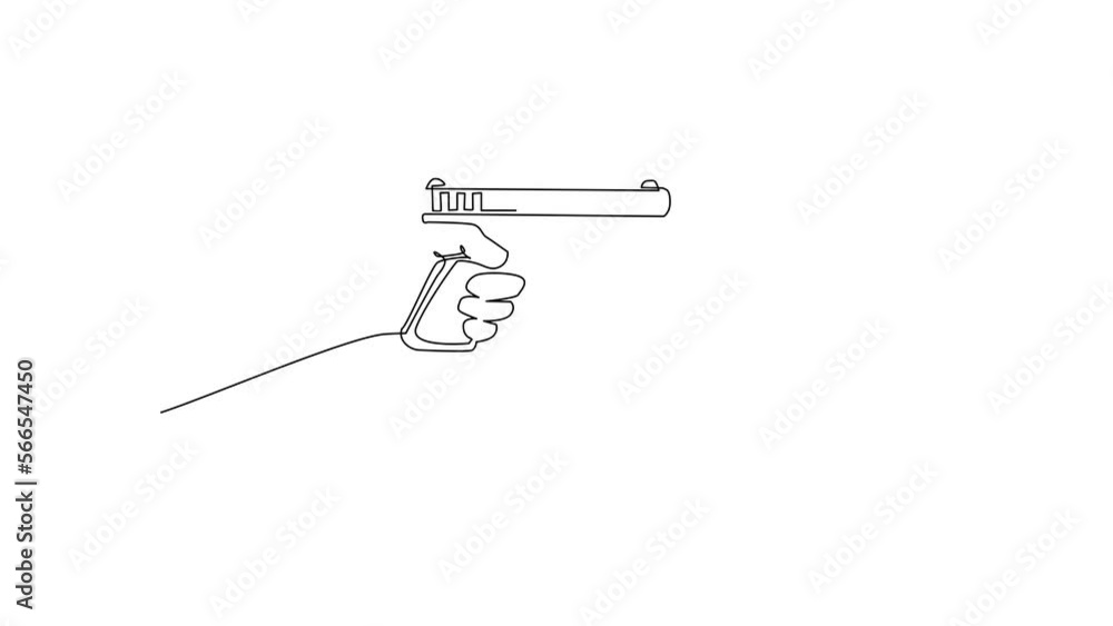 Animated self drawing of continuous line draw hand holding gun shooting ...