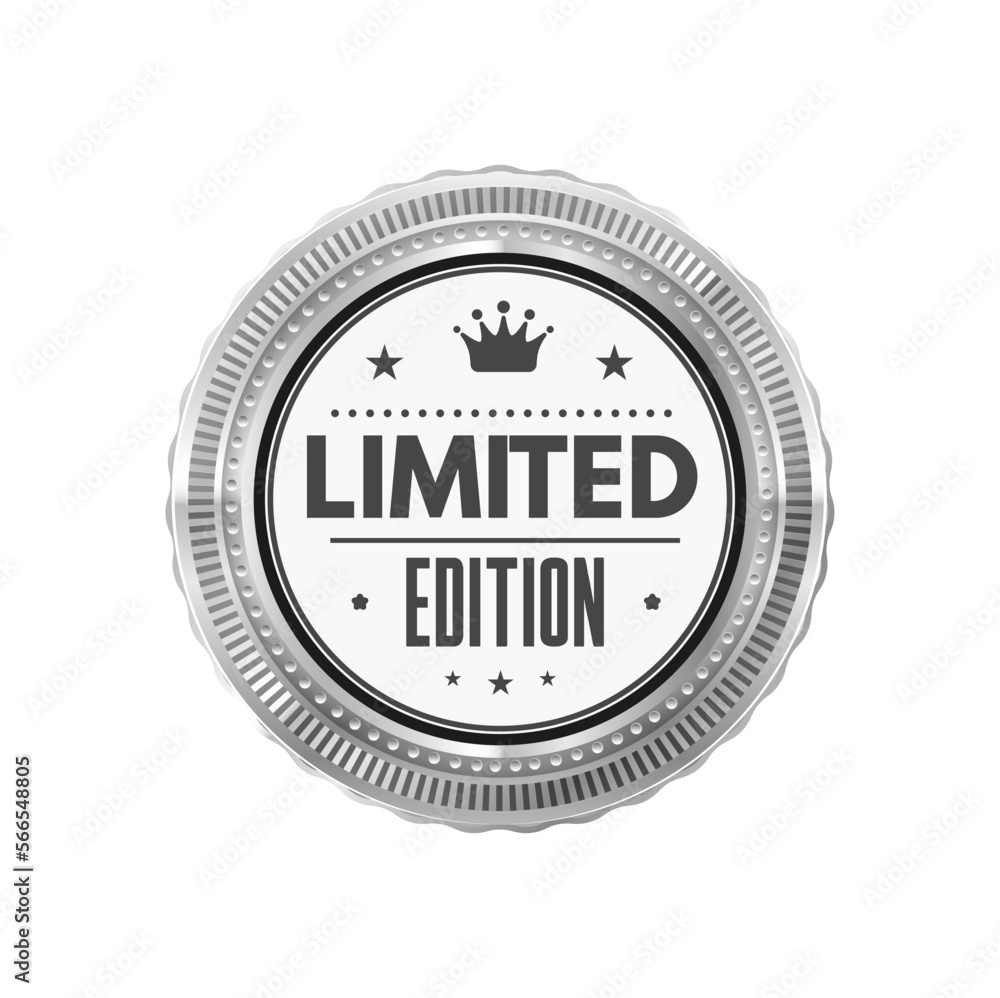 Limited edition product silver badge and label. Original product ...