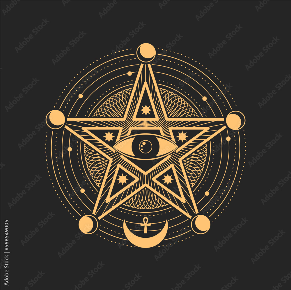 Esoteric occult symbol, magic tarot card vector sign. Eye of Providence ...
