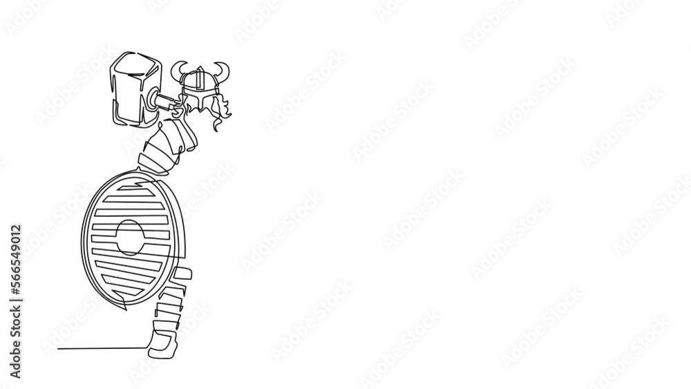 Self drawing animation of single line draw norseman viking raider ...