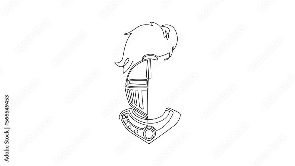 Self drawing animation of single line draw knight in helmet armor ...