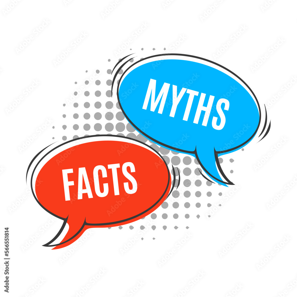 Myths vs facts icon, truth and false, fake versus true, fiction opposite reality vector speech ...