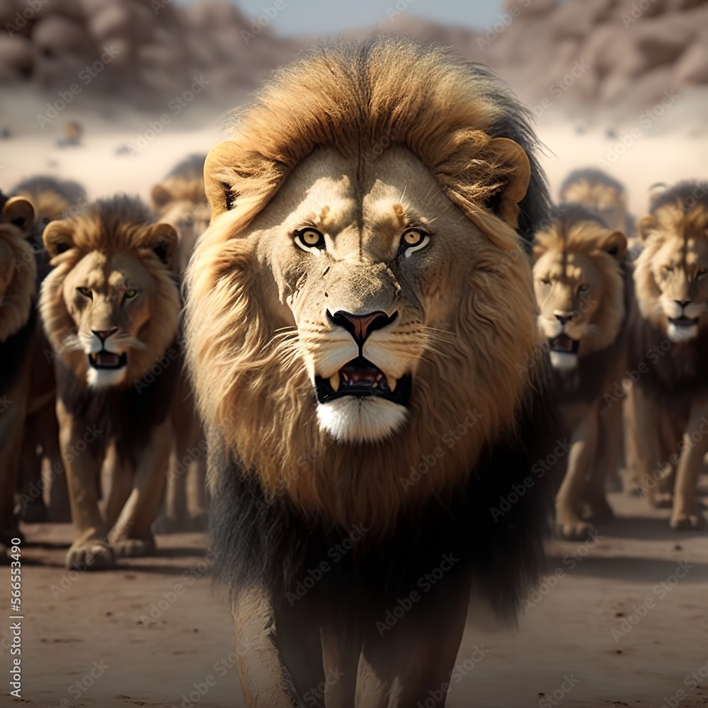 Illustrazione Stock an entire army of lions portrait angry dangerous ...
