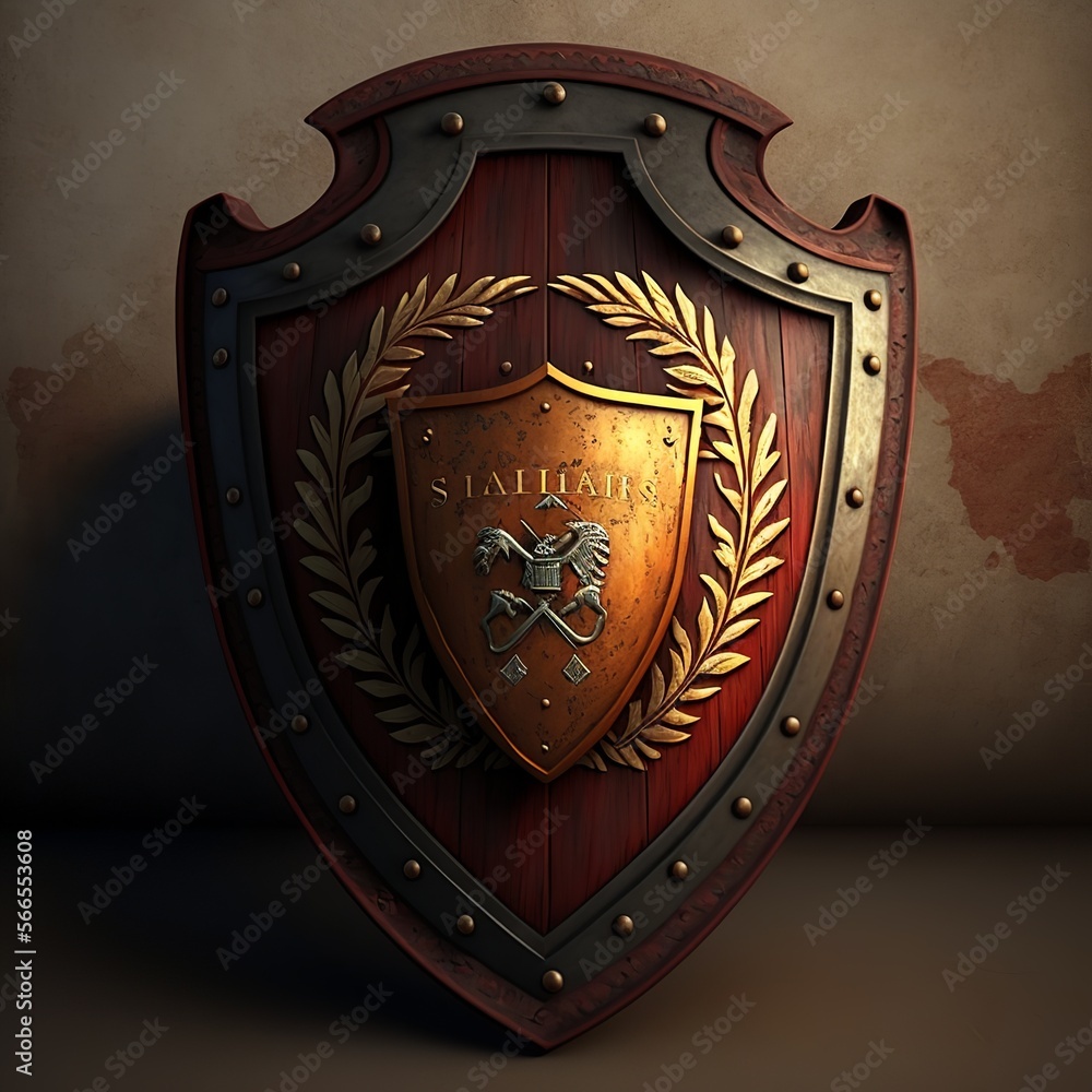 roman soldiers shield shape brown leather golden patterned museum old ...