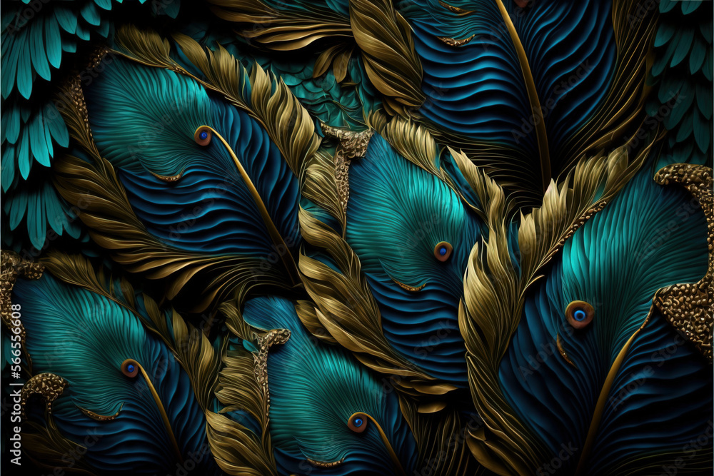 Stylish dark feather texture background. Colorful peacock feathers ...