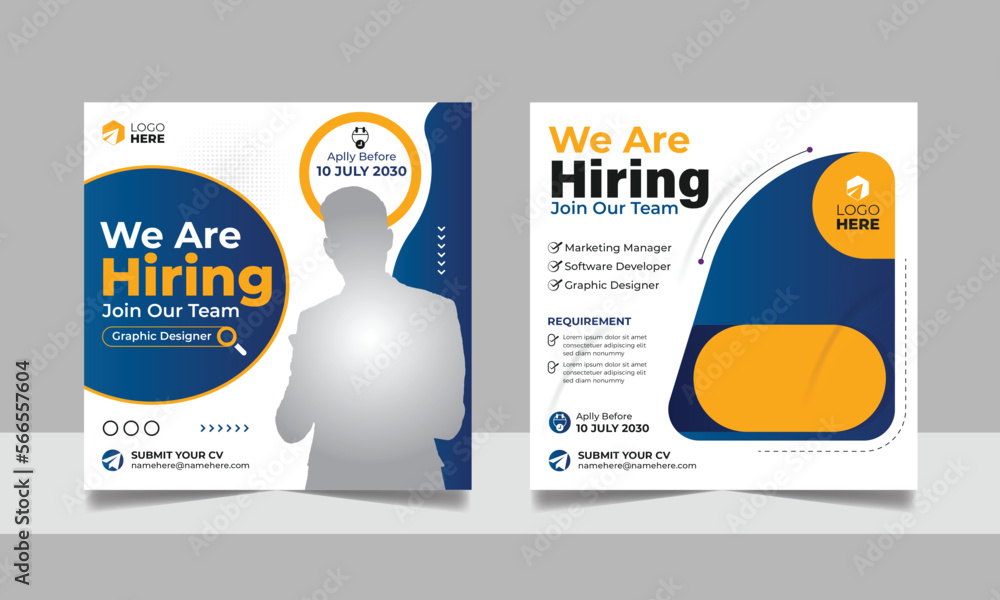 Hiring post banner template set. Business job vacancy employee social ...