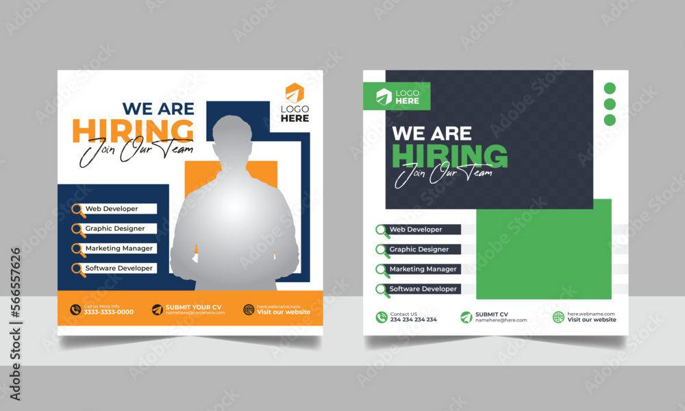 Hiring post banner template set. Business job vacancy employee social ...