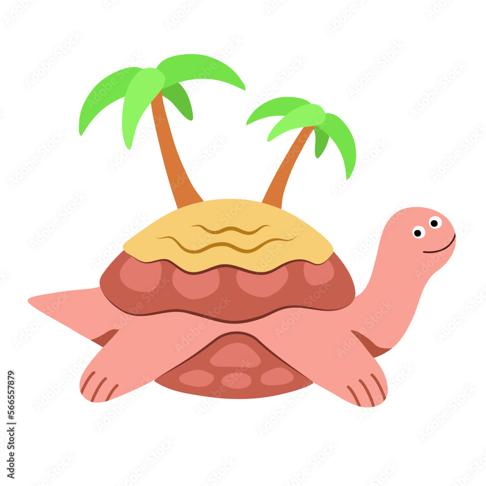 Turtle Island, on the back and shell of the sea animal is a sandy beach ...