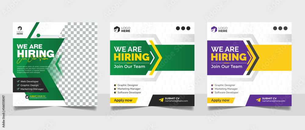 Hiring job vacancy social media post template set. Vacant recruitment ...