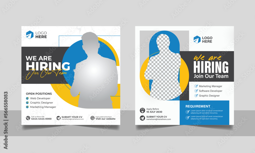 Hiring post banner template set. Business job vacancy employee social ...