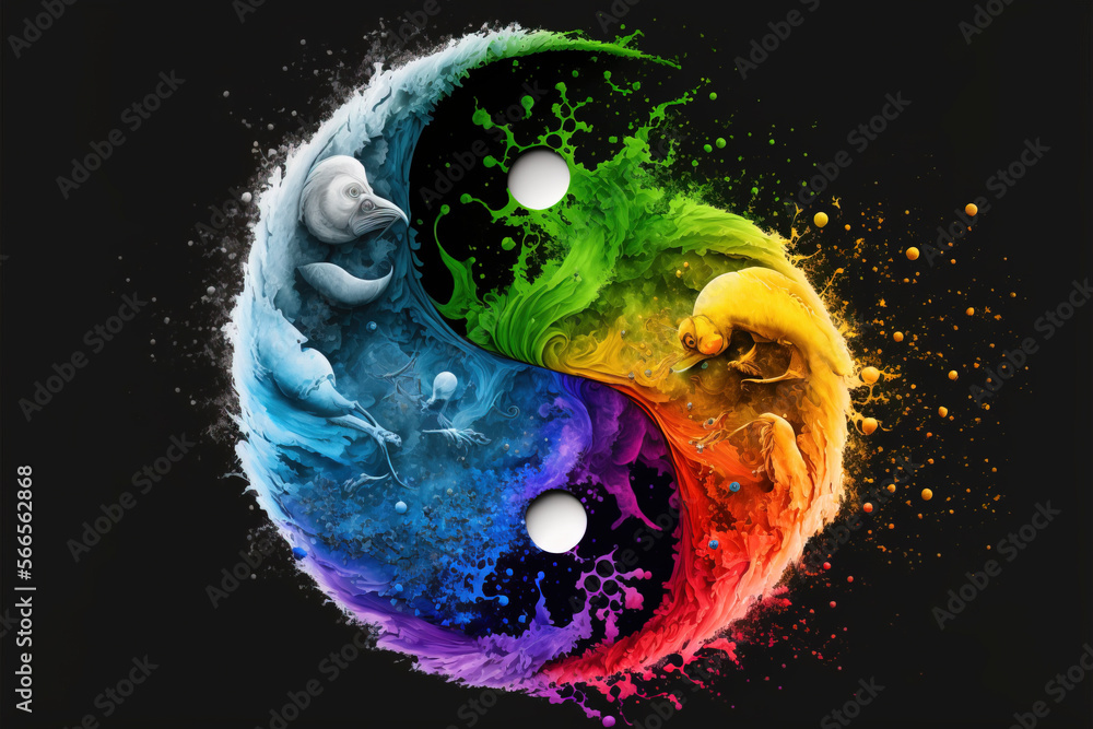 Ying Yang, Jing Jang, Happy Holi colorful background. Festival of ...