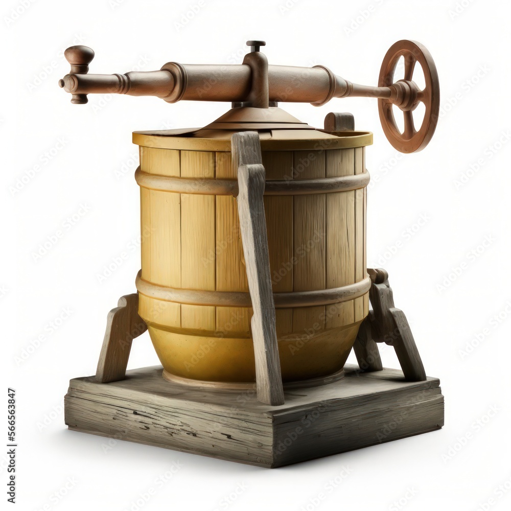 Detailed illustration of an old antique vintage butter churn isolated ...