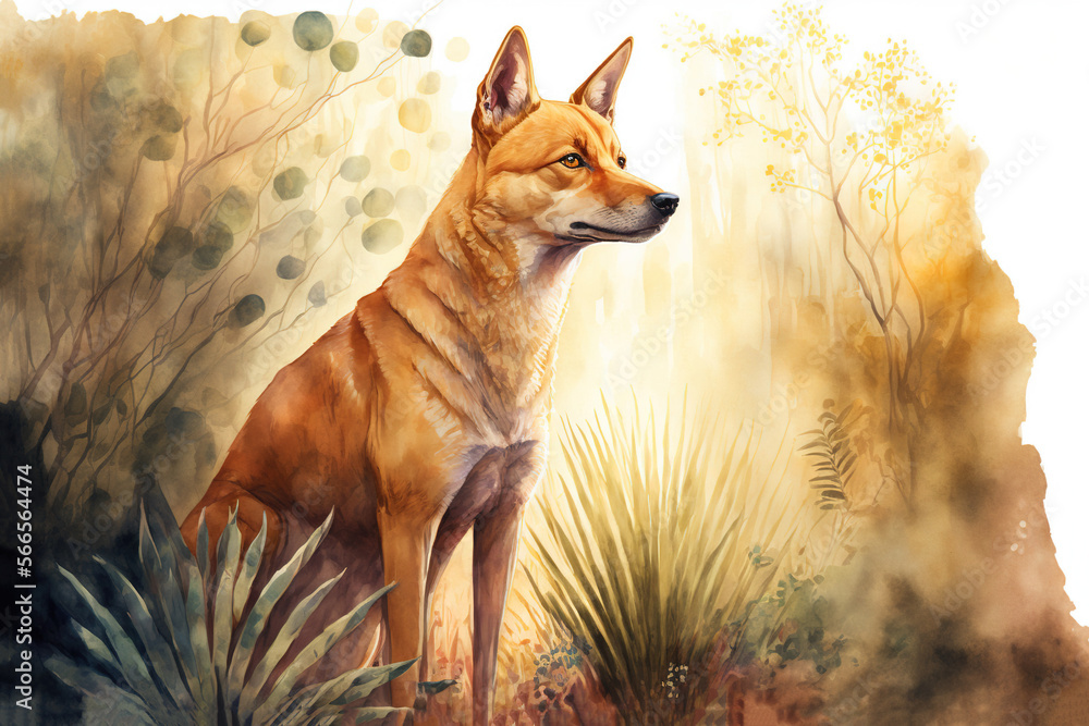 Digital watercolor painting of a dingo in a forest. 4k Wallpaper ...