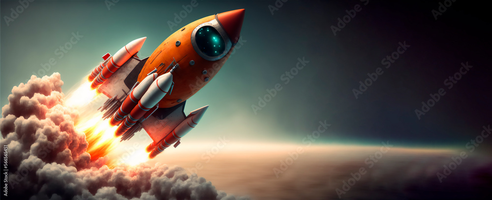 rocket taking off and flying with copy space. generative ai content ...