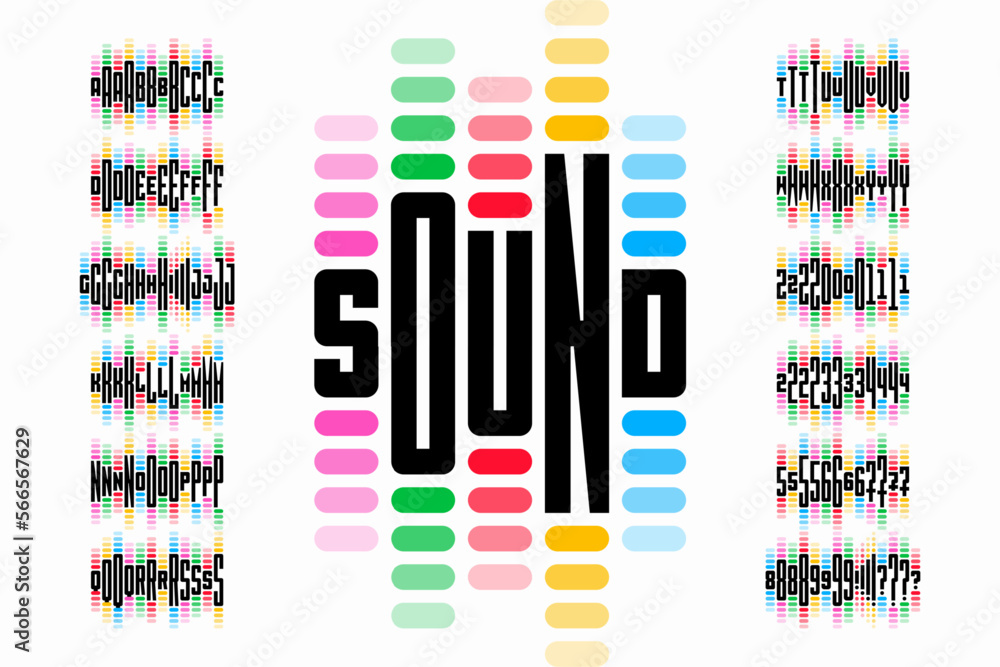 Sound wave rhythm font design, alphabet letters and numbers vector ...