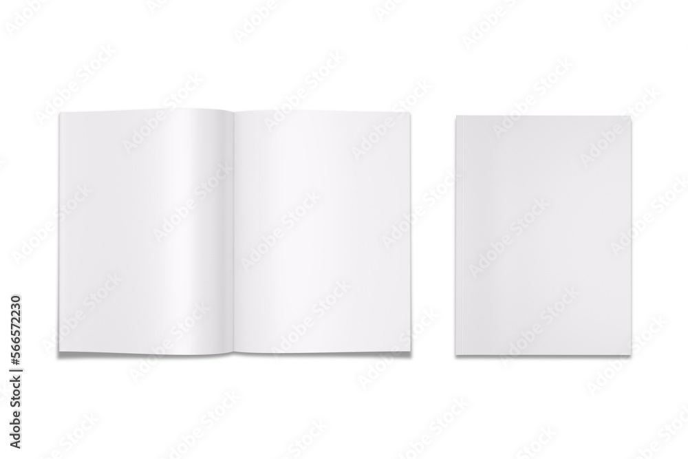 Empty blank glossy magazine open and closed mockup isolated on a white ...