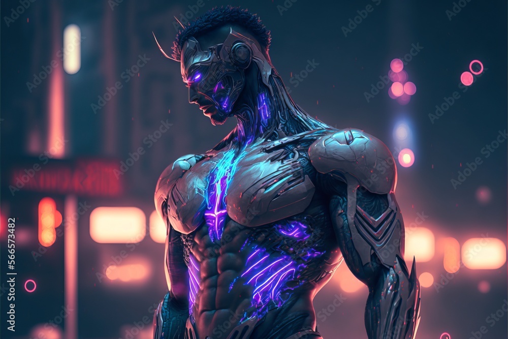 Legacy of carbon, illustration of science fiction humanoid cyborg lost ...