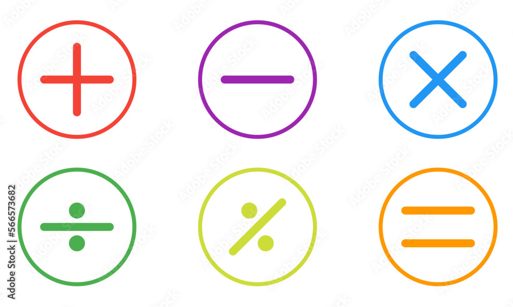 math sign icon set, plus, minus, multiply divide, percentage and equal ...