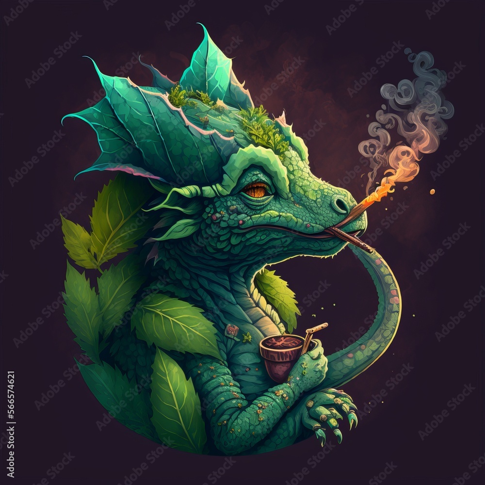 High & Lazy A Dragon Smoking Weed Illustration, Generative AI. Stock ...