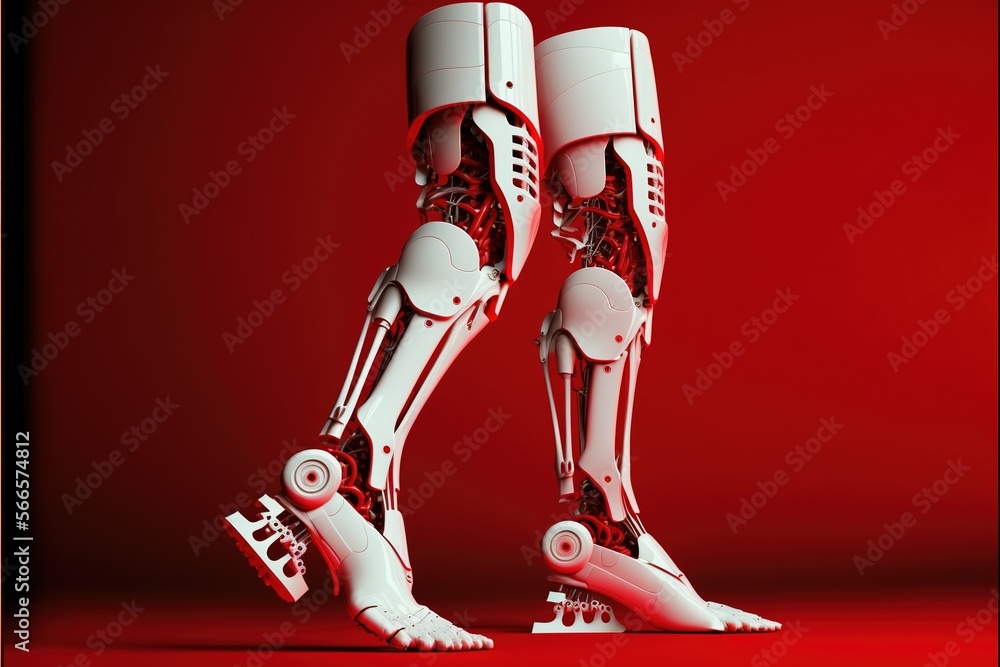 Image of cyber prosthetic of legs on red background, created using ...