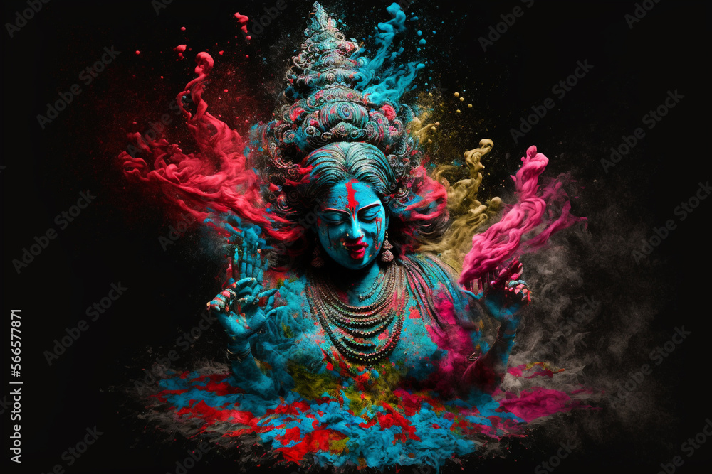 Generative Ai of Brahma God and colorful powder. Stock Illustration ...