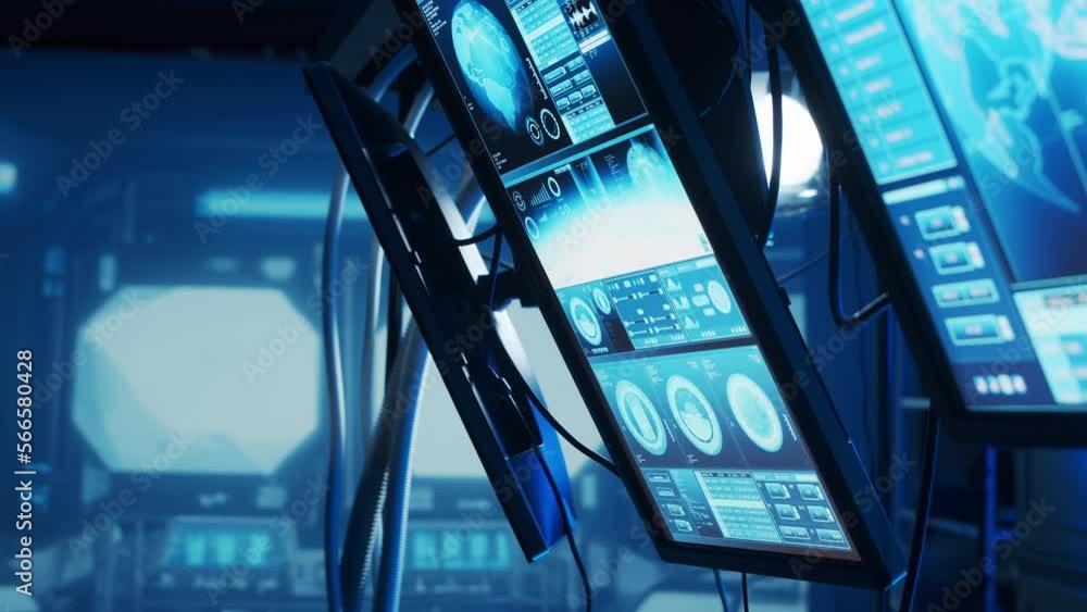 Futuristic spaceship control panel interface. Spacecraft digital ...
