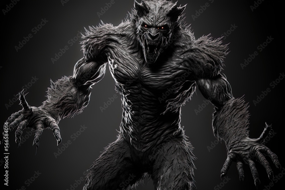 Frightening full-body black werewolf drawing Generative AI Stock ...