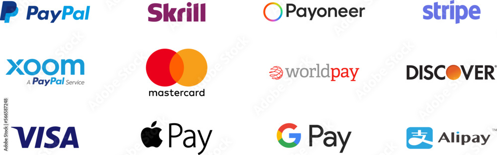 Popular online payment methods logo with white background. Transparent ...