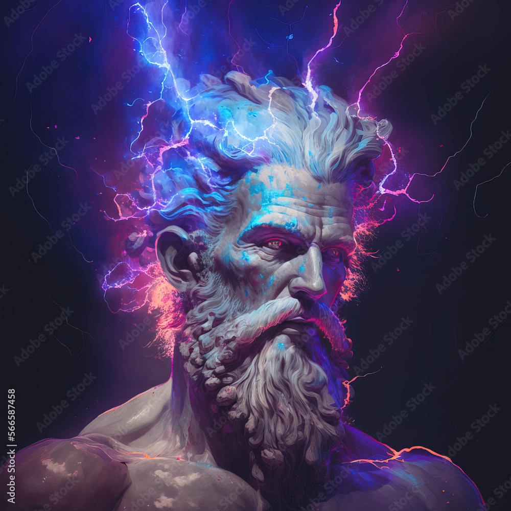 Statue of Zeus, the god of lightning and thunder as a cosmic entity ...