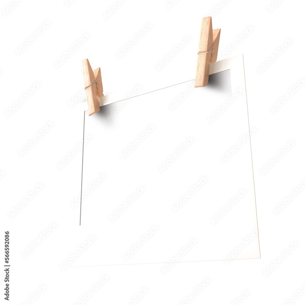 side view polaroid frame photo with double wooden clip 3d render ...