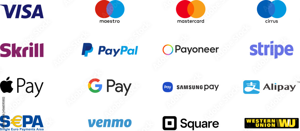 Popular online payment methods logo with white background. Transparent ...
