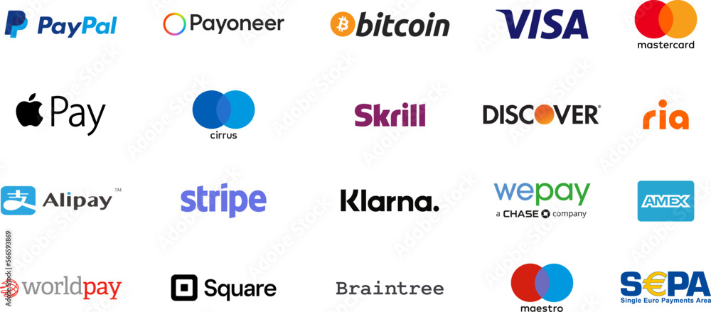 Popular online payment methods logo with white background. Transparent ...