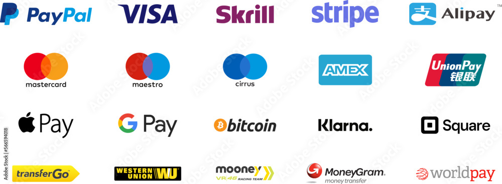 Popular online payment methods logo with white background. Transparent ...