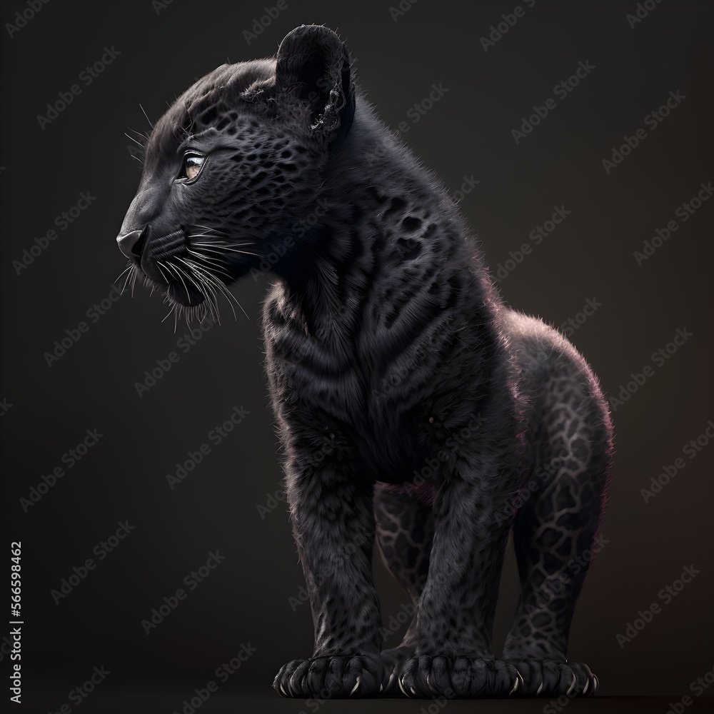a highly detailed baby version of a black panther side profile high ...