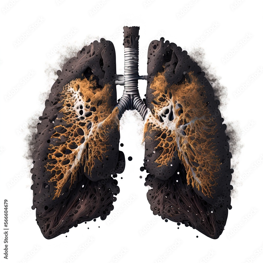Realistic damaged black human lungs anatomy mockup for respiratory ...