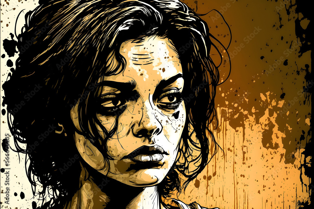 Sad Pretty Woman in Comic-book style, sadness, created with Generative ...