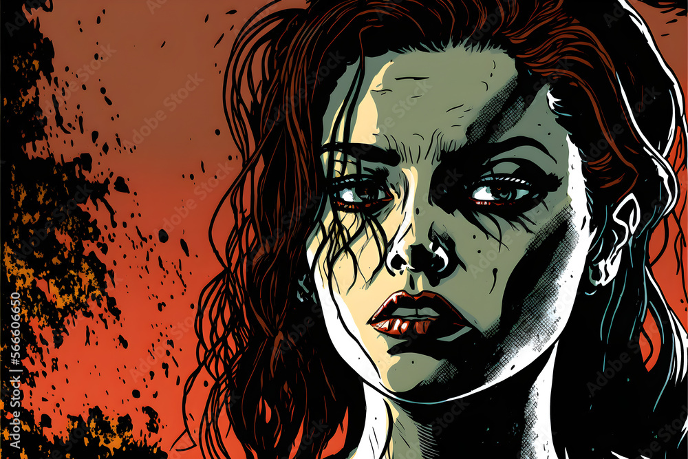 Sad Pretty Woman in Comic-book style, sadness, created with Generative ...