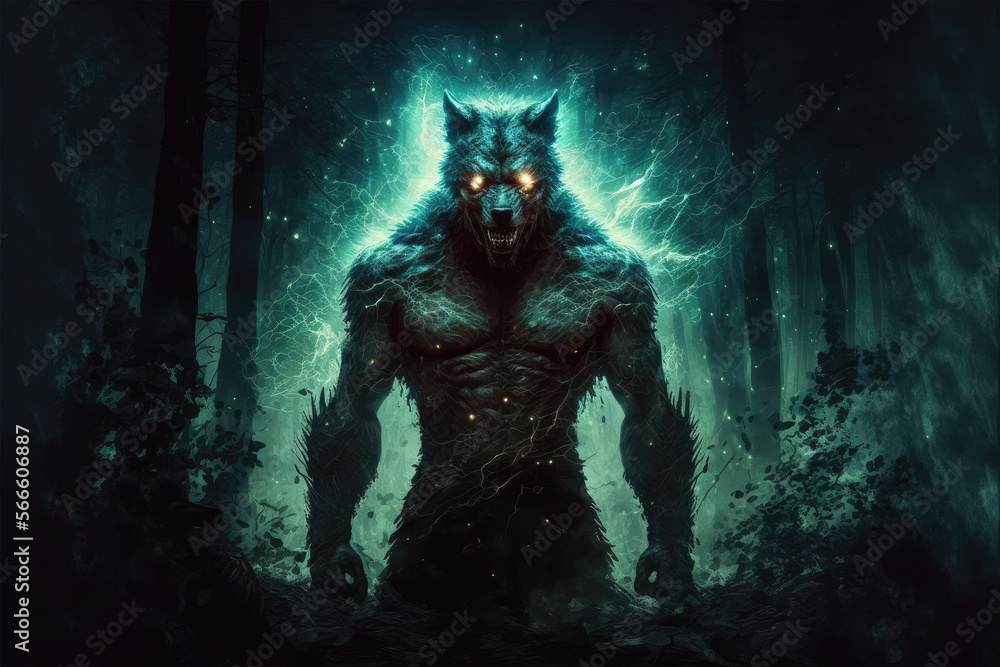 werewolf in a magical forest, created with generative ai technology ...