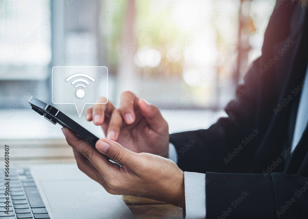 Share wifi by smart mobile phone. Sharing icon appear on cell phone ...