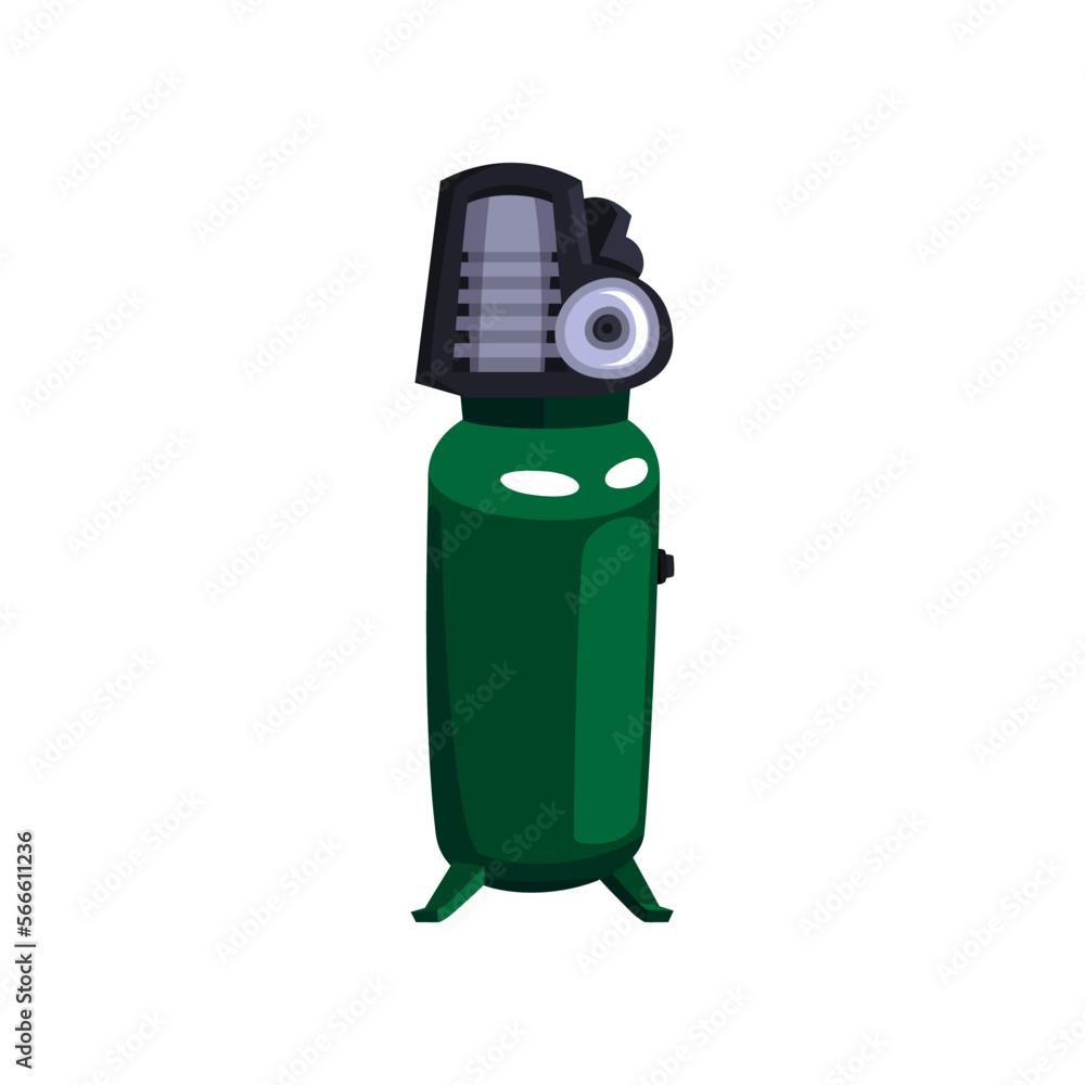 Tall dark green air compressor. Vector illustration of pneumatic ...