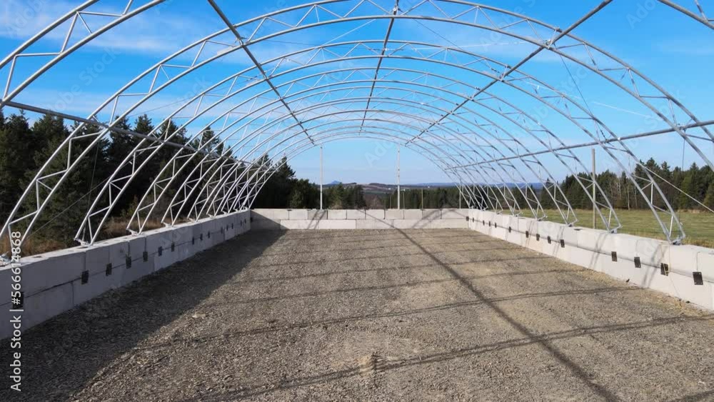 Drone view of the first stages of the construction of a commercial dome ...