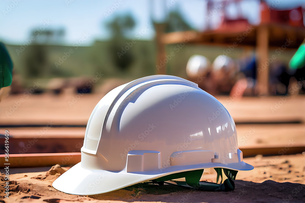 White safety helmet or hardhat, construction worker PPE. Generative AI ...