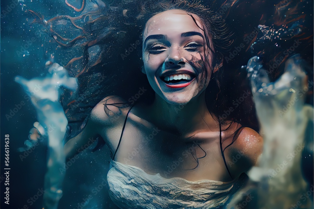 Generative Ai illustration of Girl swims in swimming pool underwater ...