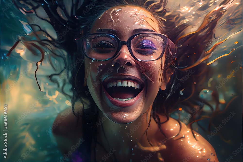 Generative Ai illustration of Girl swims in swimming pool underwater ...
