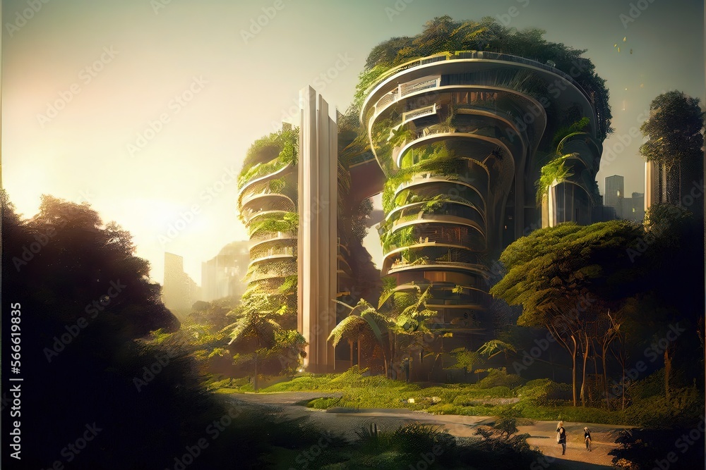 Generative Ai illustration of a city made up of a large contained ...